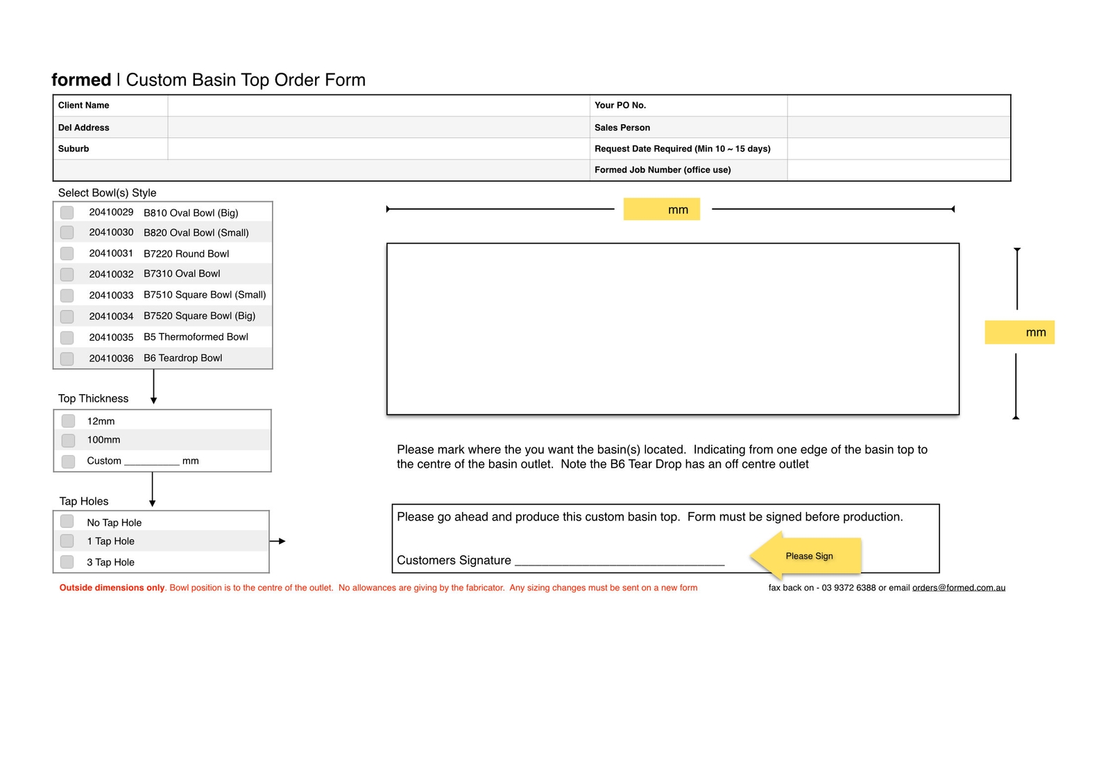 Custom Size Basins | by formed