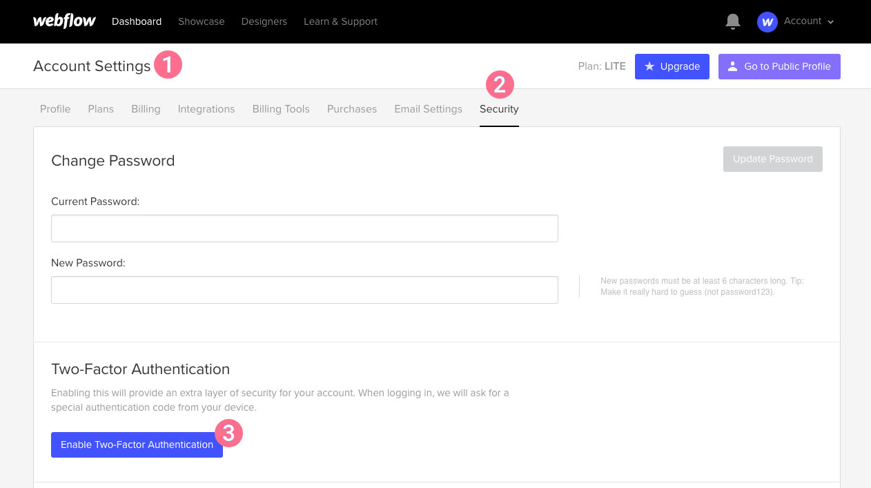 Two-factor authentication (2FA) | Webflow University
