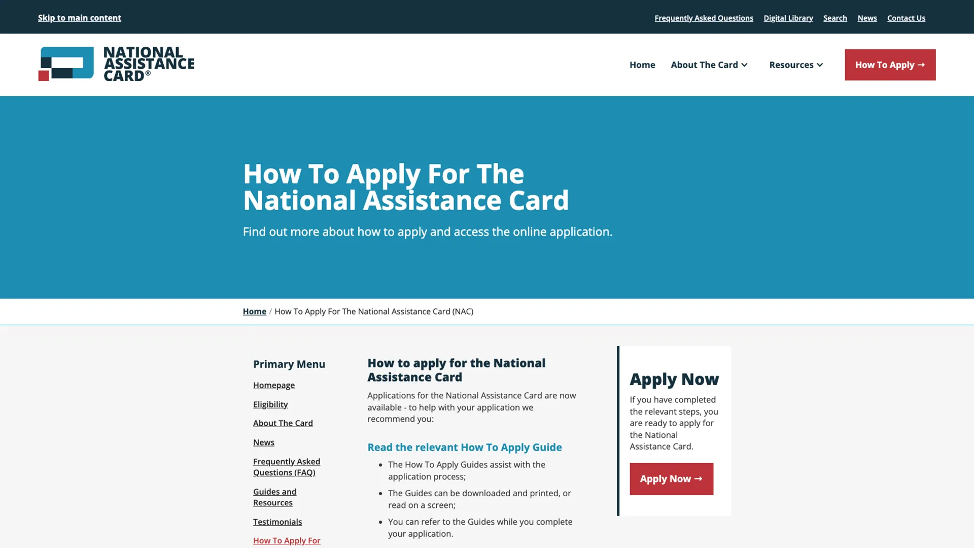National Assistance Card - Not For Profit Web Design | Wakeford Digital