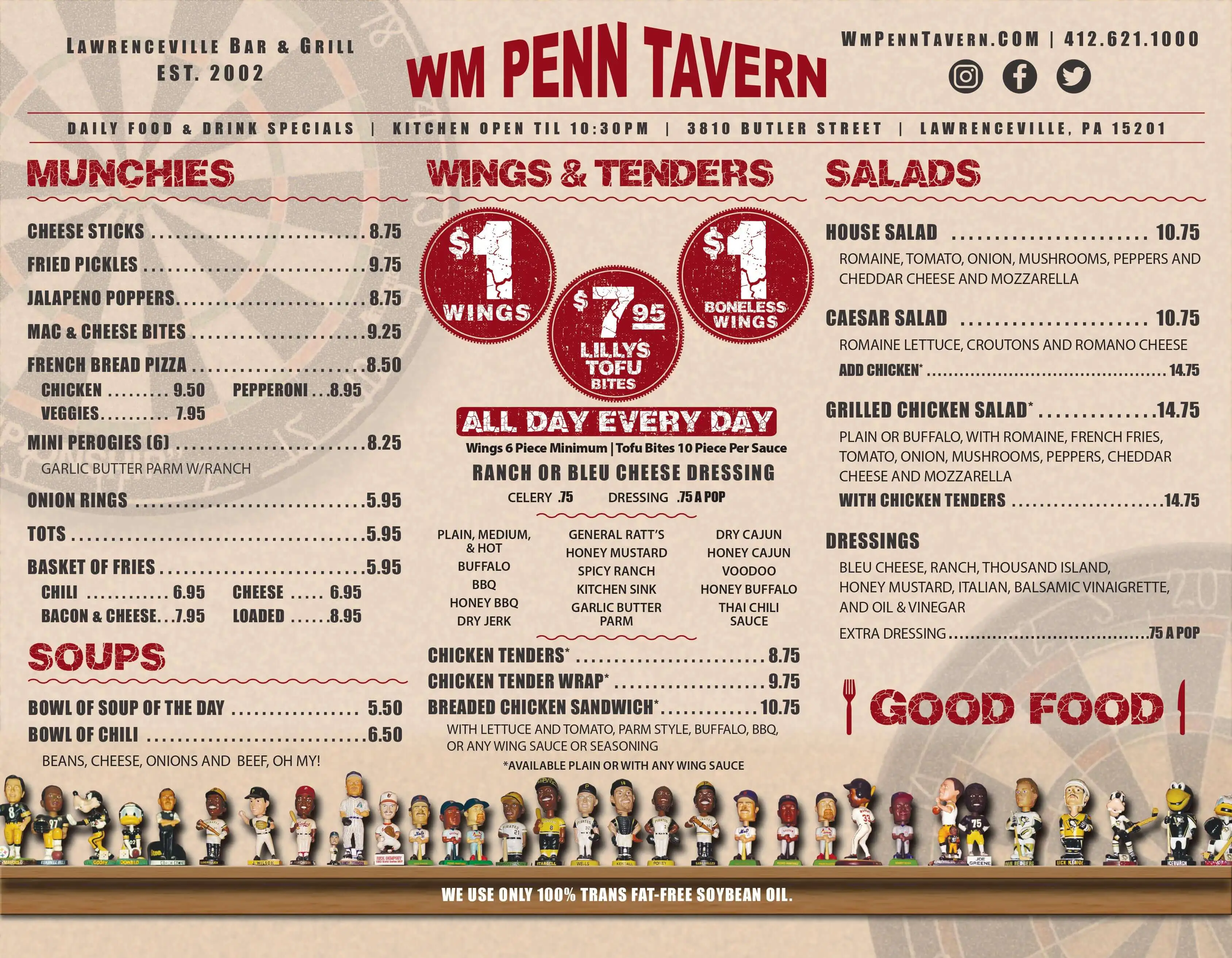 Menu | William Penn Tavern, Pittsburgh