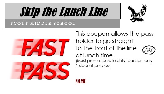 Lunch Fast Pass | Reward Idea