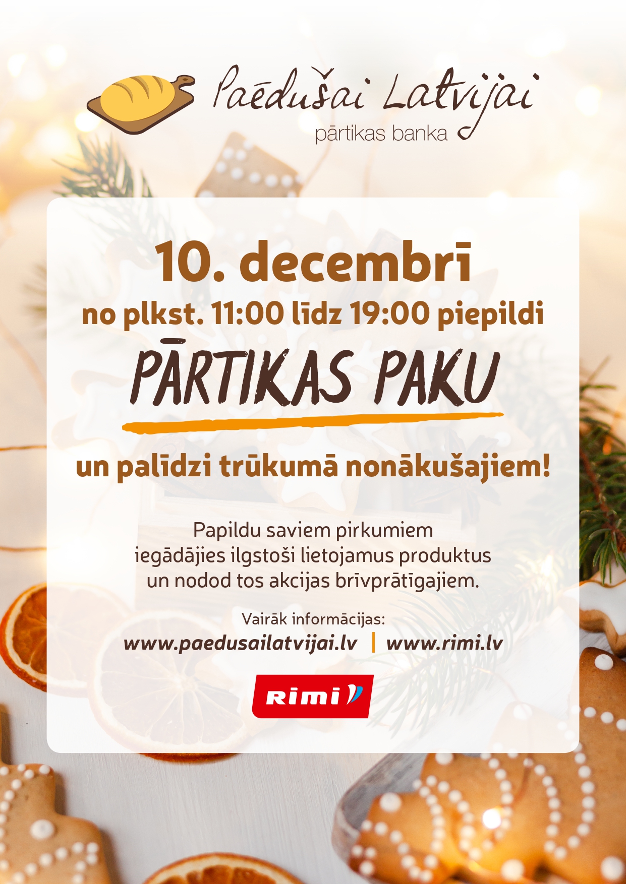 10.decembrī aicinām uz pārtikas paku akciju Rimi veikalos
