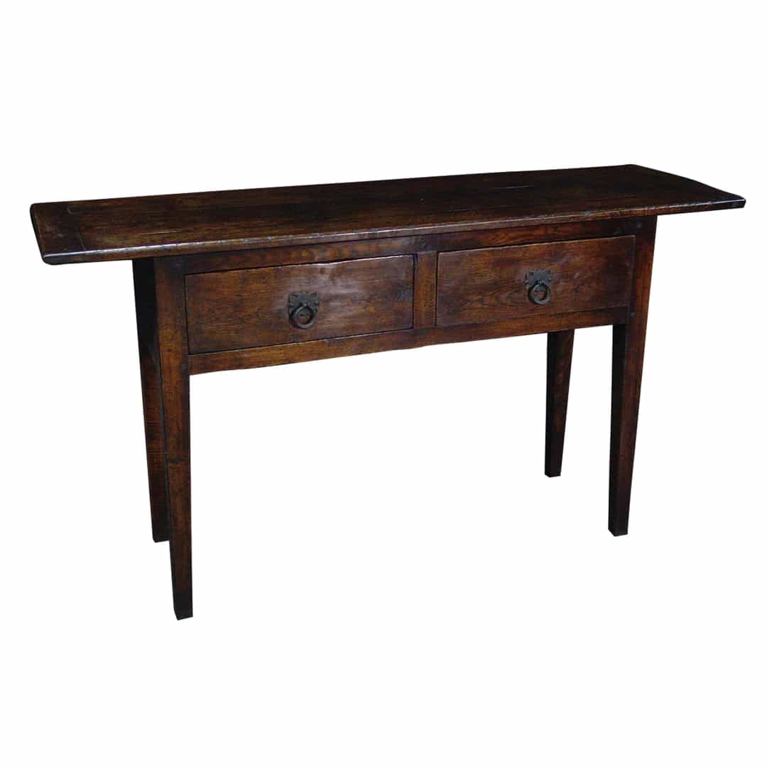 Rustic oak finish 4 drawer turned leg stretcher base server