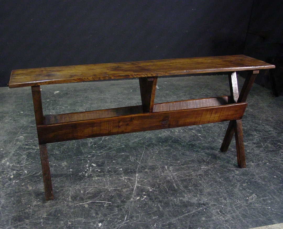 Rustic oak long dining table with chamfered legs