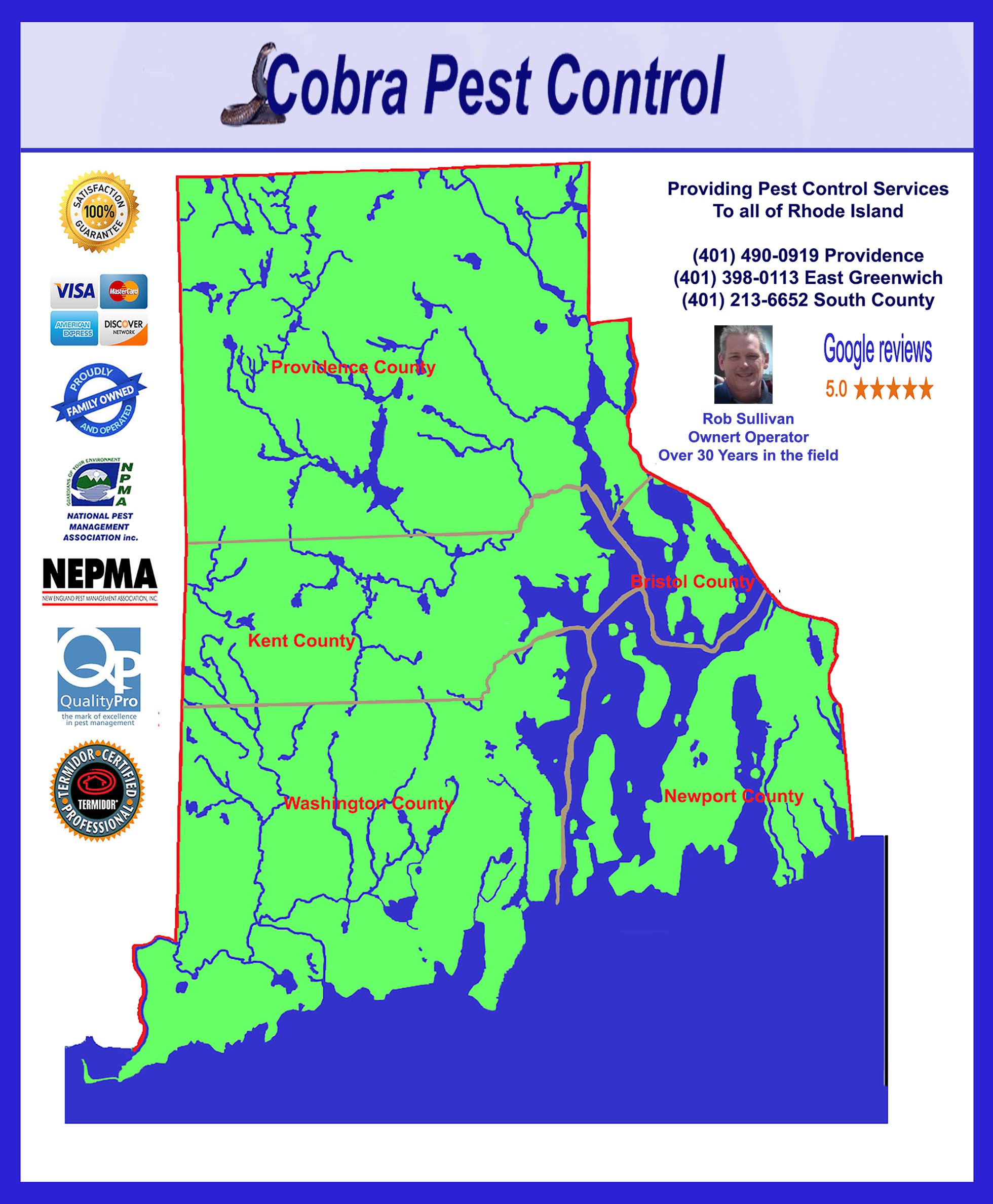 Rhode Island Pest Control - RI Exterminator Service Area - ALL of RI