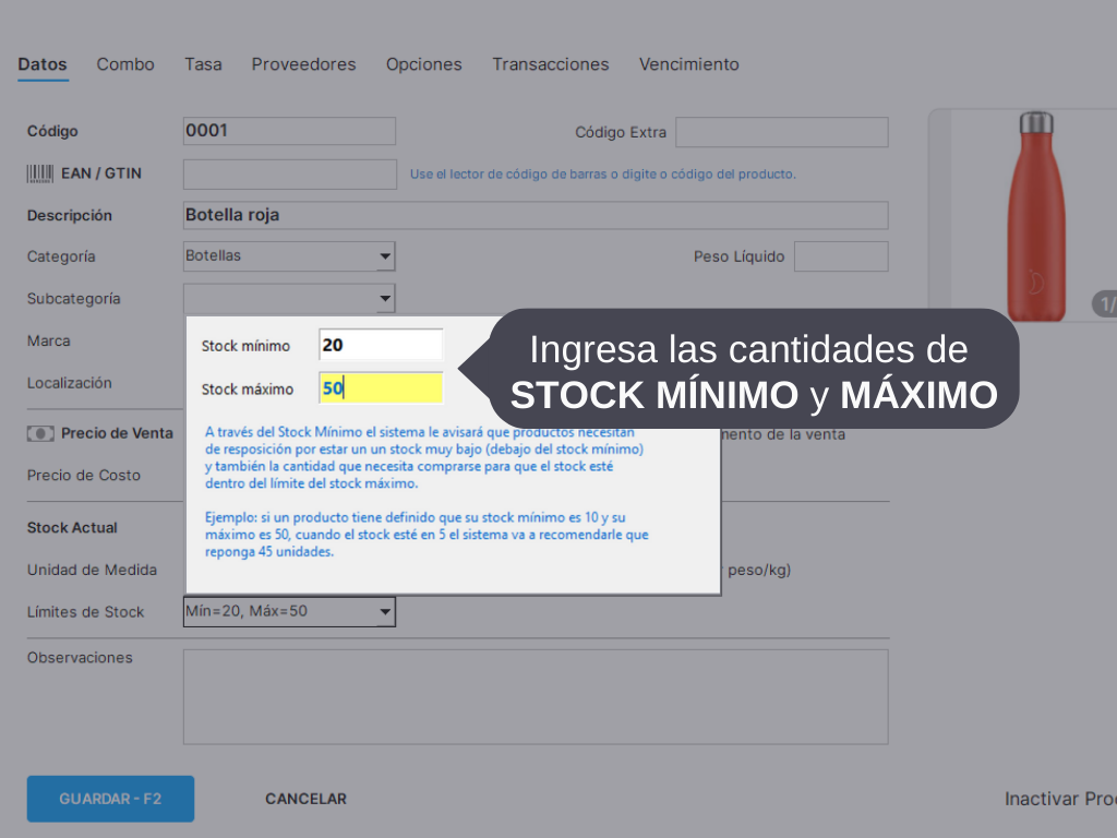 Cómo configurar el stock mínimo y máximo de un producto