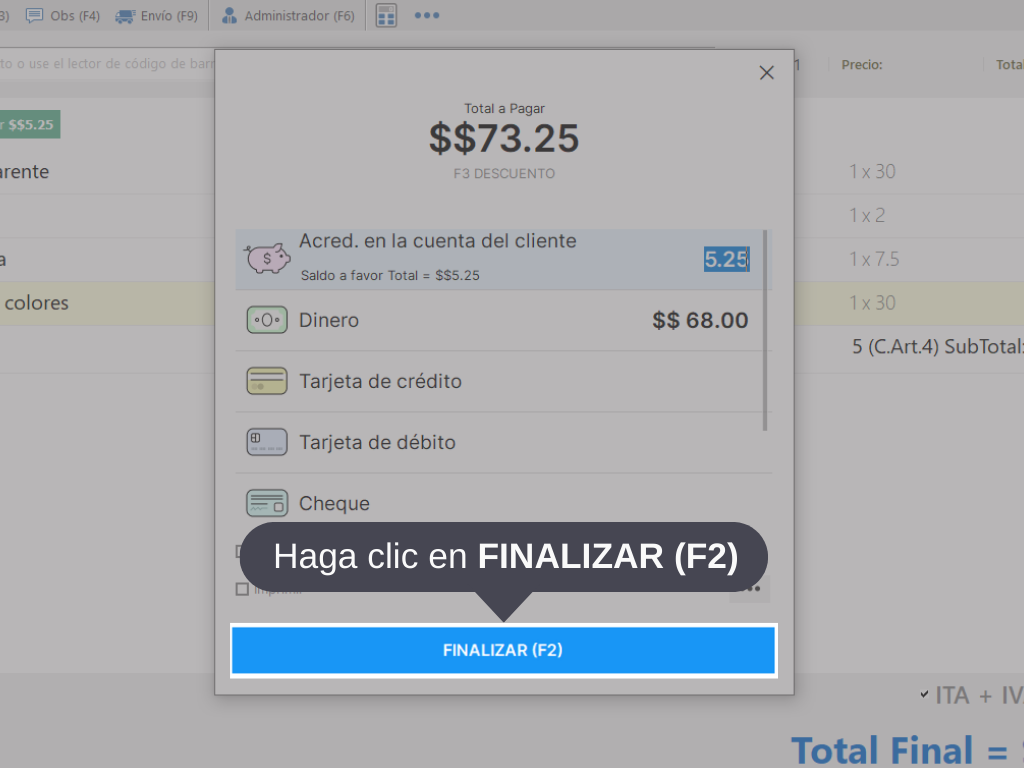 Cómo utilizar el saldo a favor en una venta