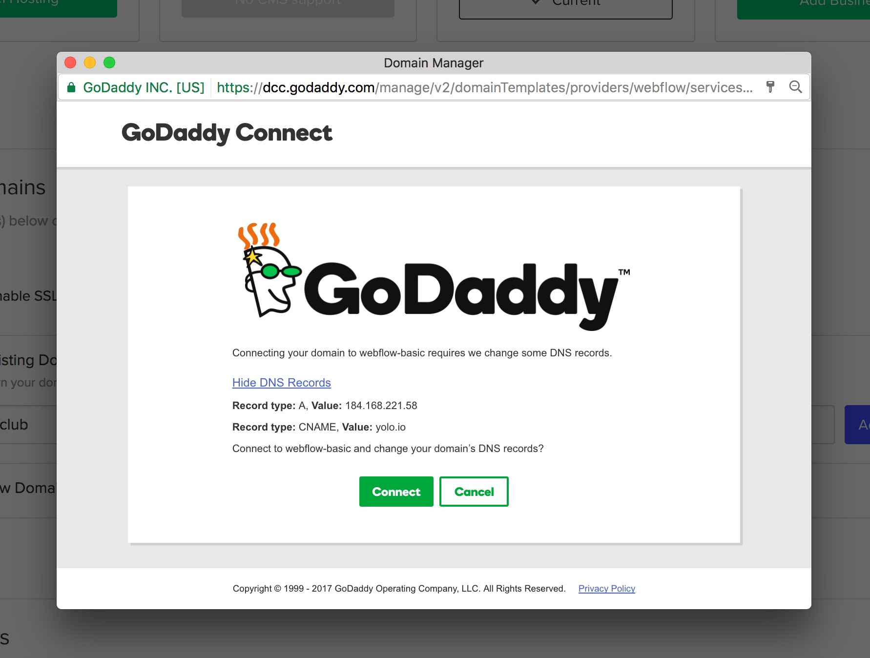 Easier GoDaddy Domain Connection Webflow Features