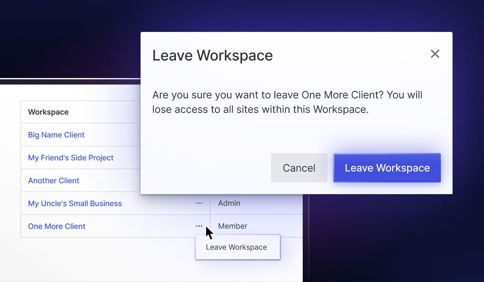 Remove yourself from a Workspace | Webflow Features