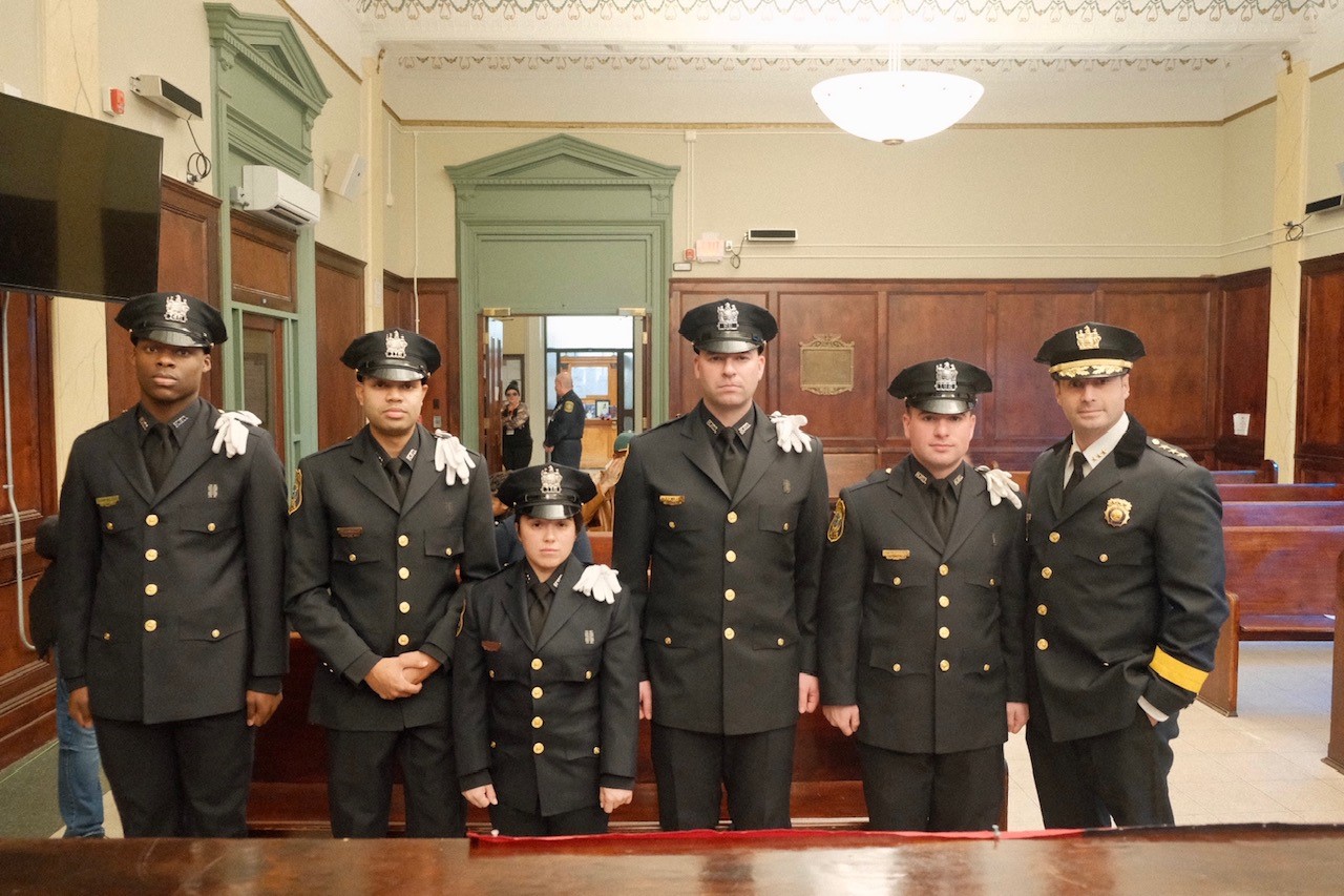 Five new Hoboken Police Officers take the oath of office at a swearing ...