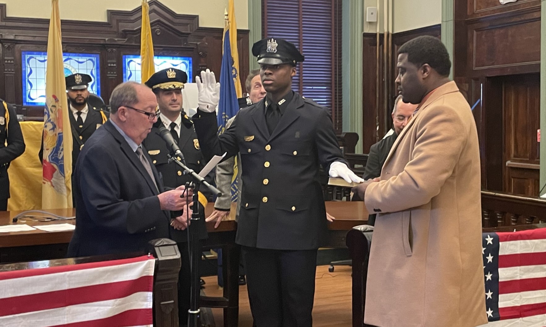 Five new Hoboken Police Officers take the oath of office at a swearing ...