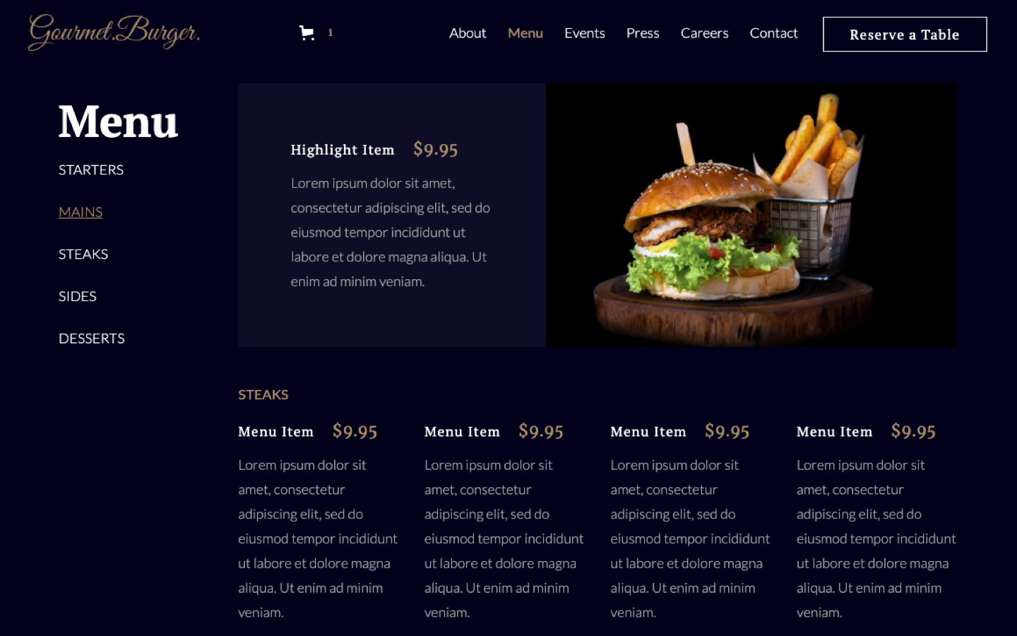 Gourmet Burger - Restaurant HTML5 Responsive Website Template