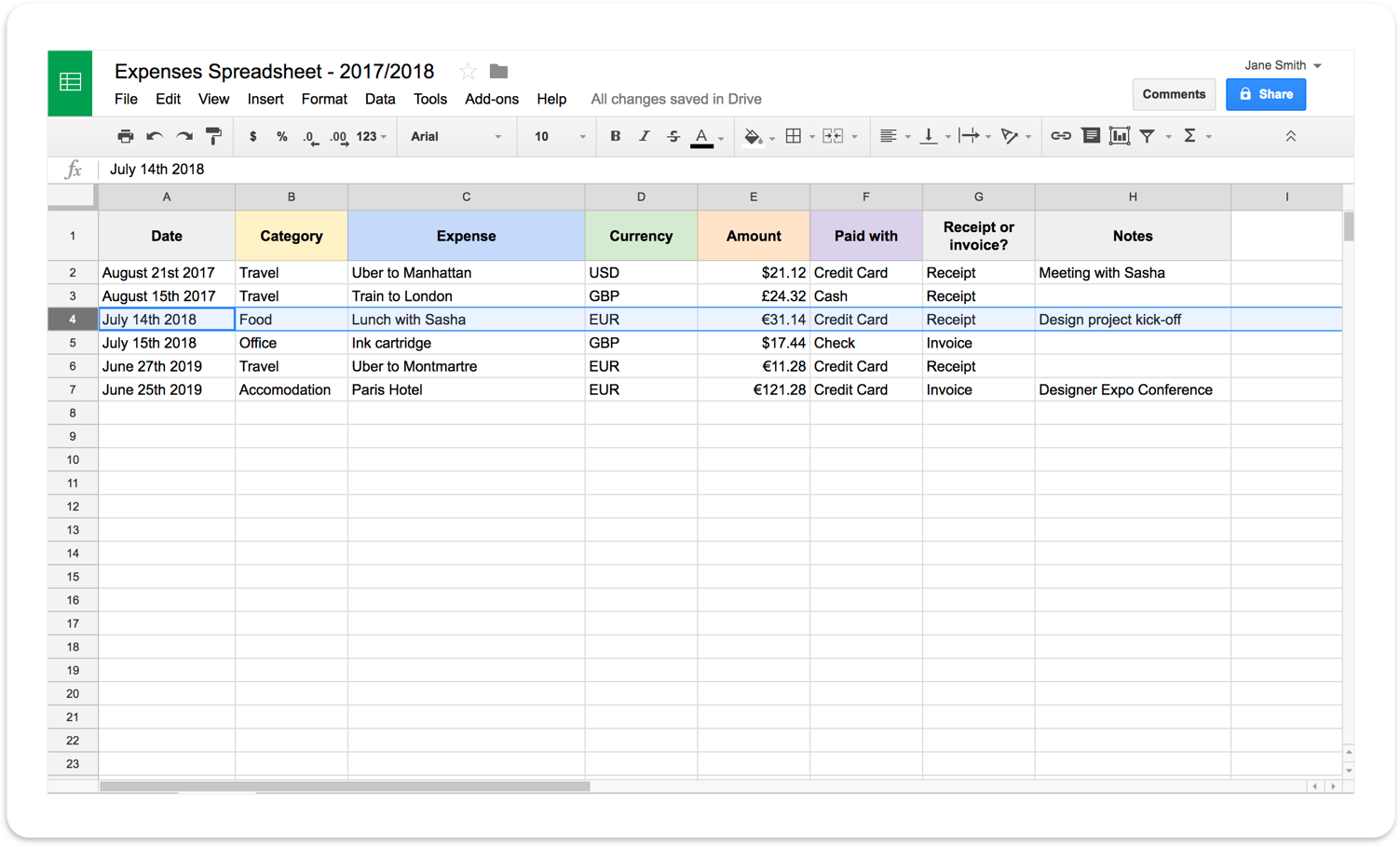 Free Expenses Spreadsheet For Self employed