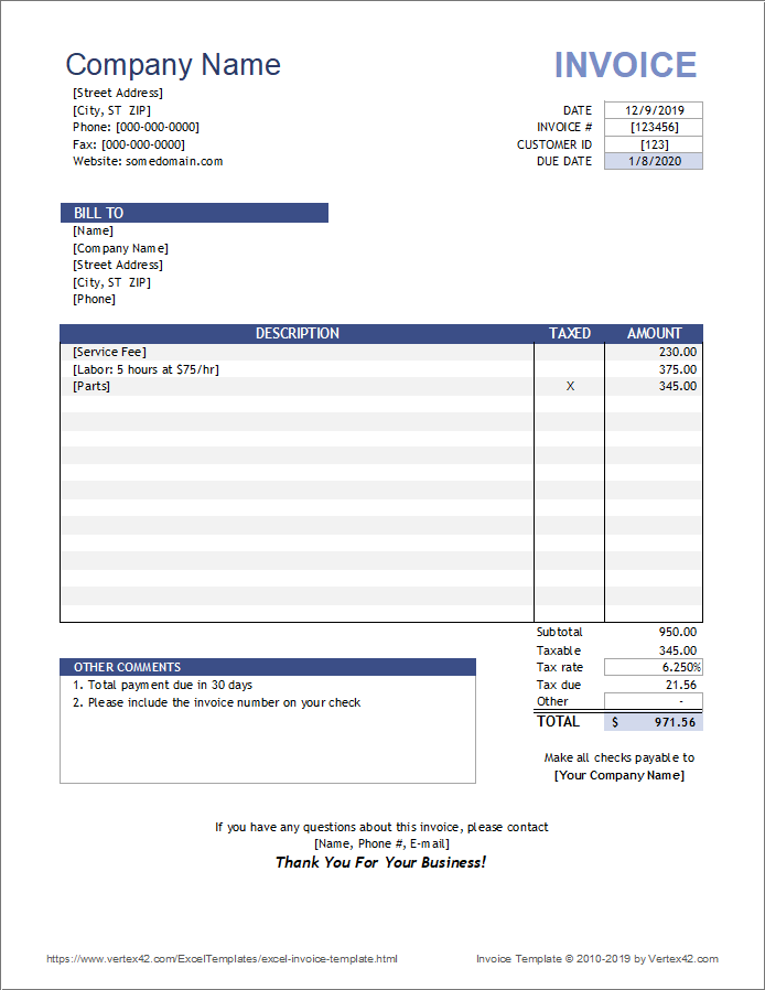 Free Personal Invoice Template Word Free Download Bonsai