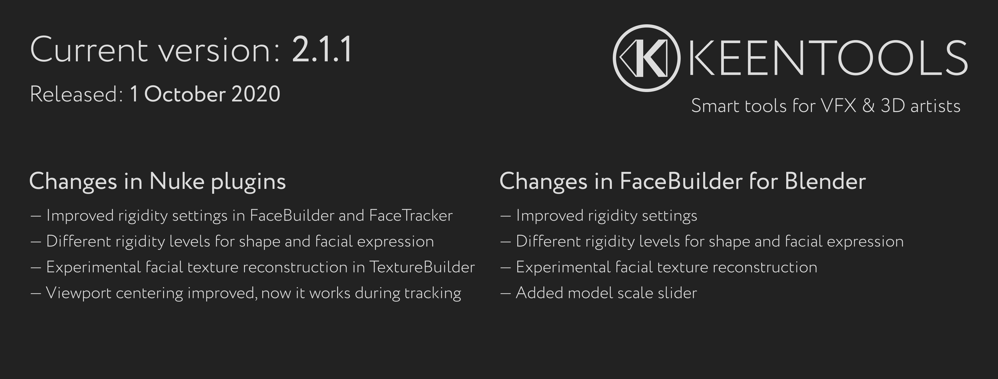 KeenTools version 2.1.1 (1 Oct 2020)