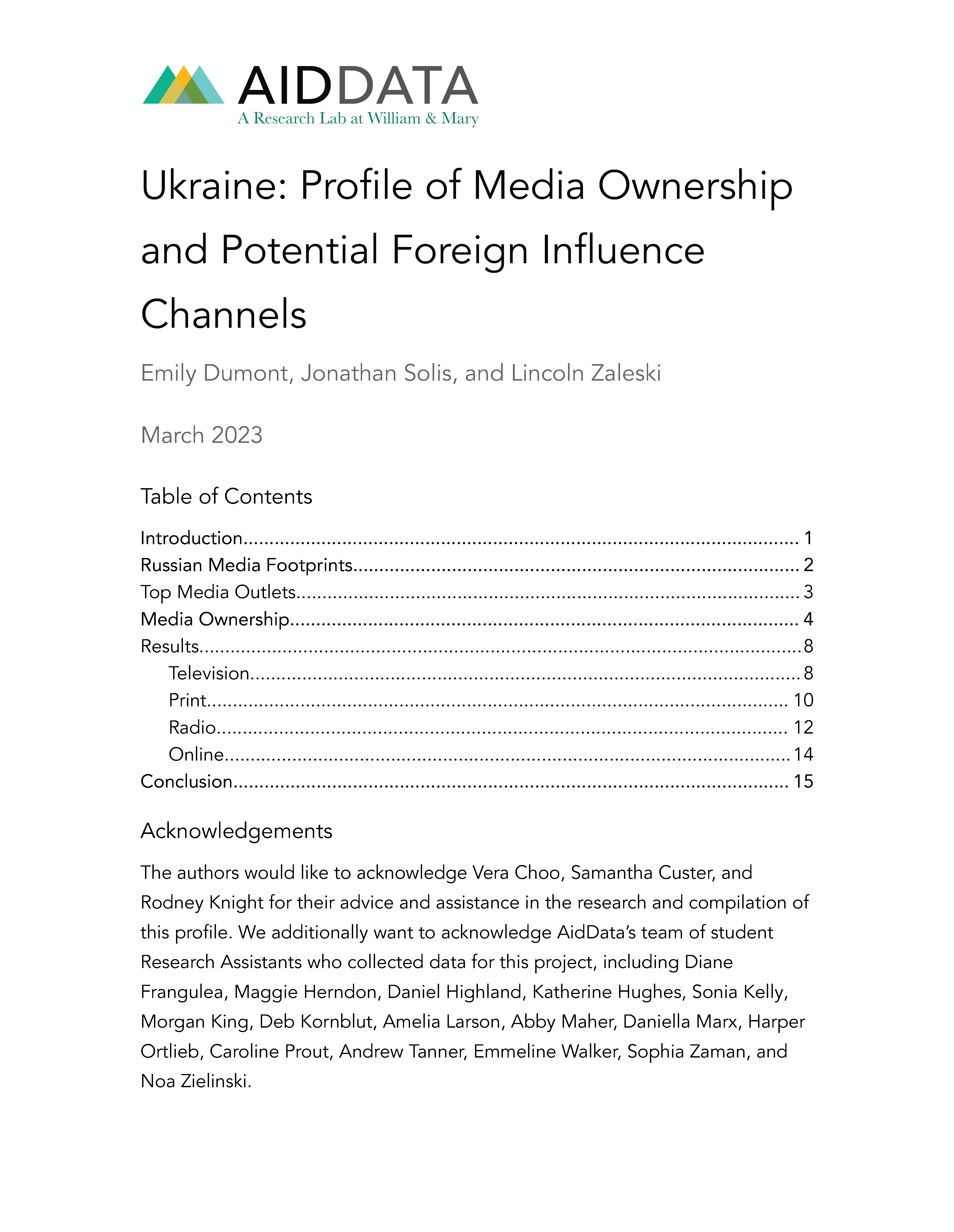 AidData | Ukraine: Media Ownership and Potential Foreign Influence Channels