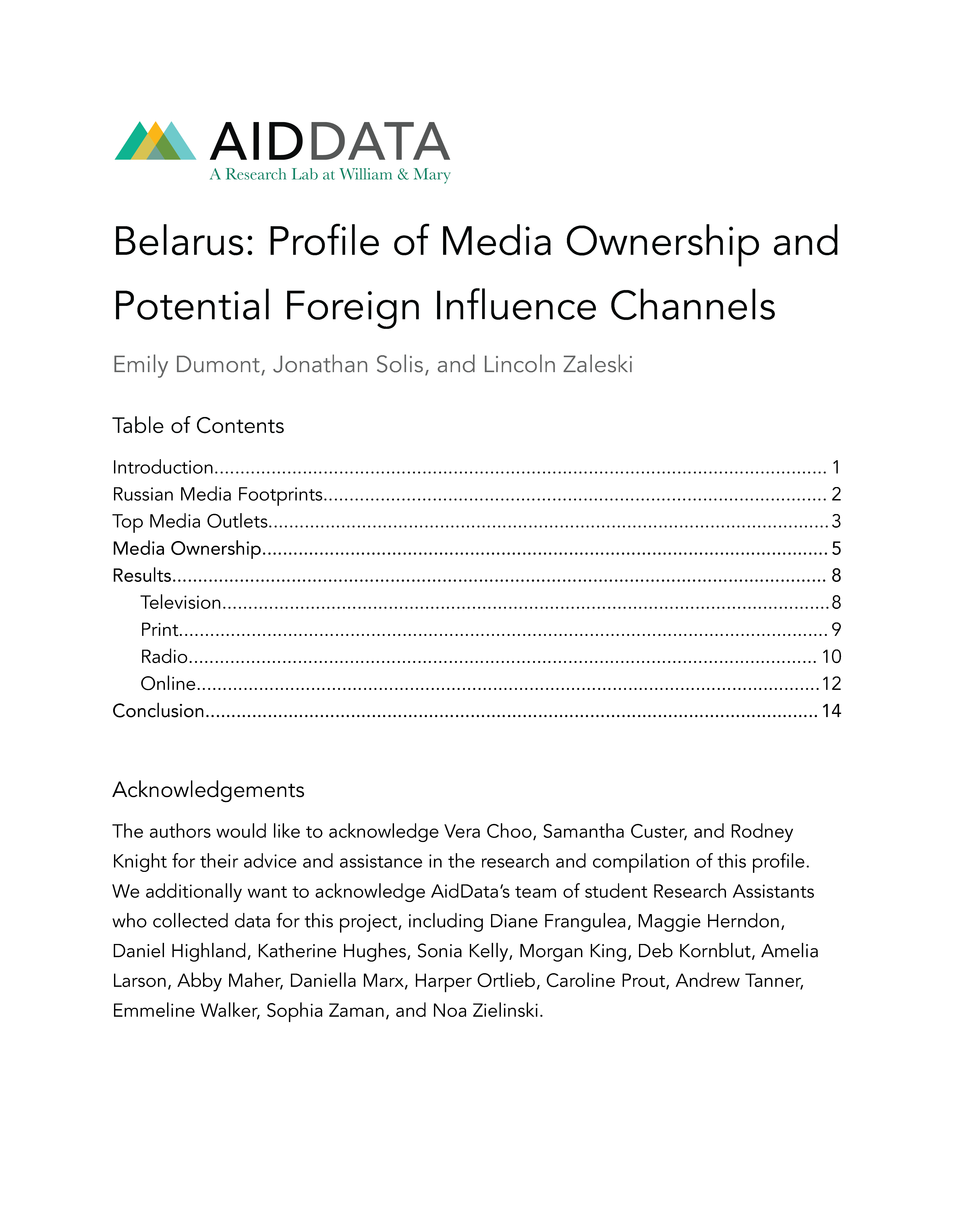 AidData | Belarus: Media Ownership and Potential Foreign Influence Channels
