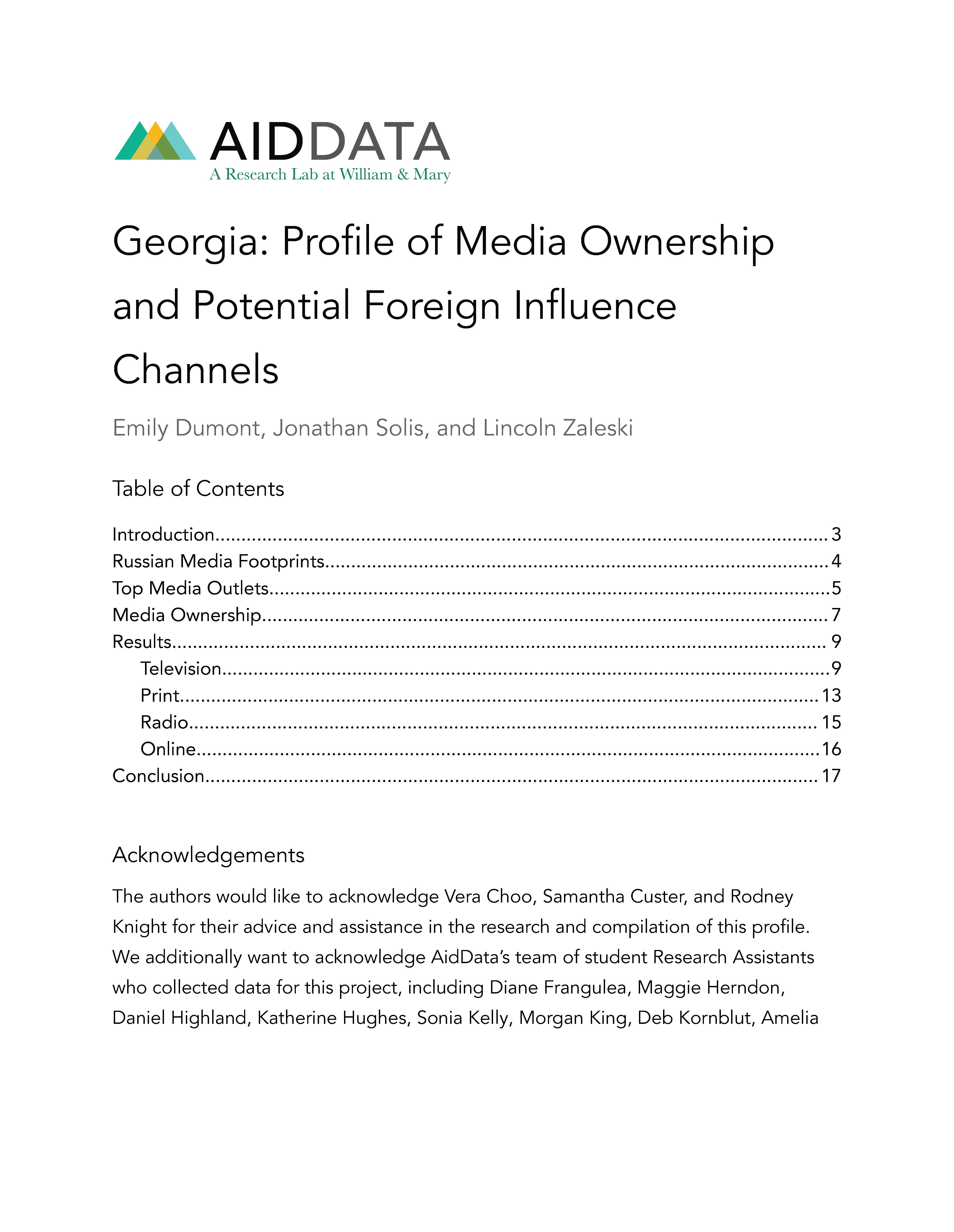 AidData | Georgia: Media Ownership and Potential Foreign Influence Channels