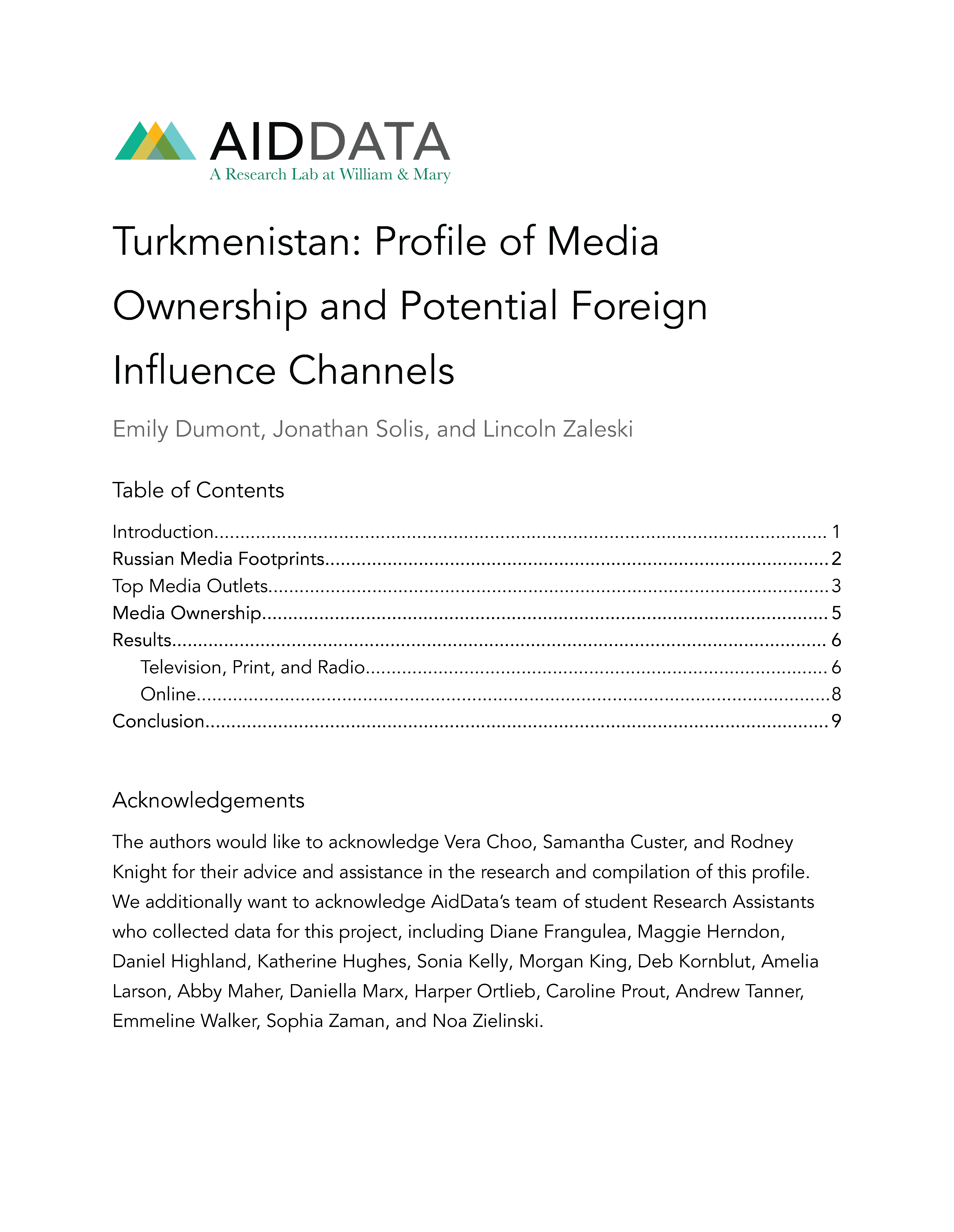 AidData | Turkmenistan: Media Ownership and Potential Foreign Influence Channels