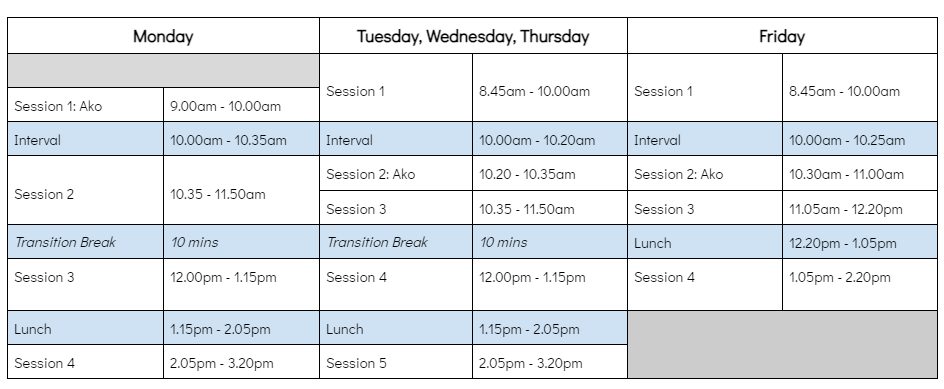 Timetable and Term dates