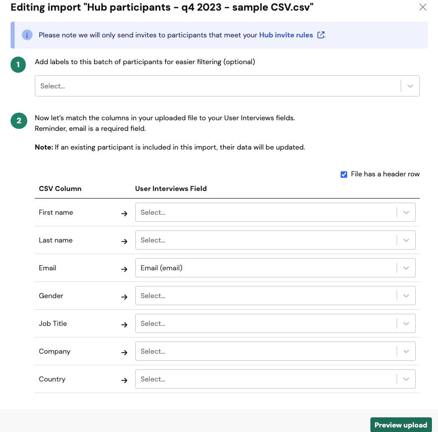 Invite participants to sign up for a Research Hub project | User Interviews