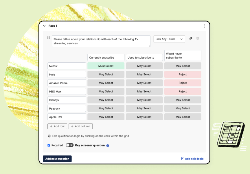 Add grid (matrix) questions to screener surveys | User Interviews ...