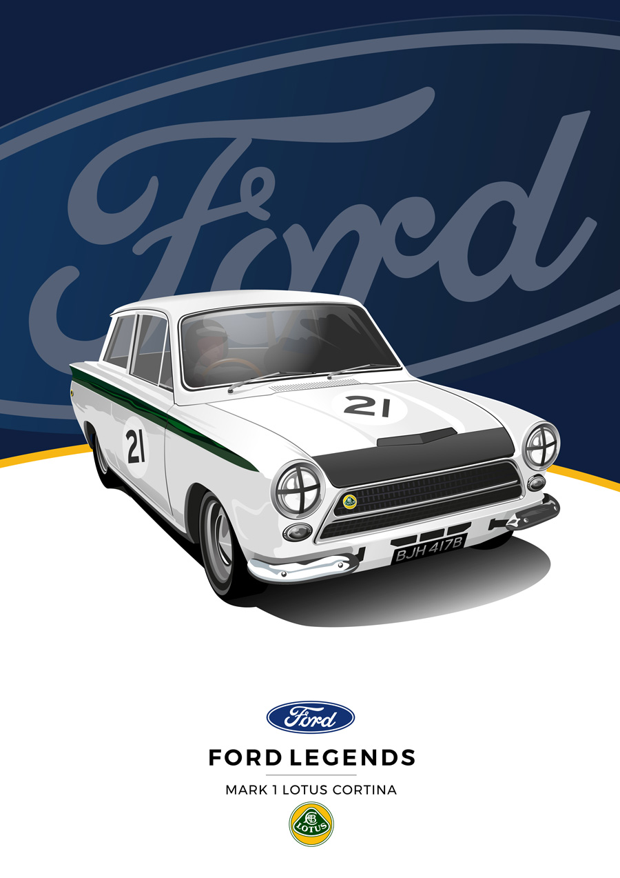Automotive art and car prints - The Jim Clark MK1 Lotus Cortina | John ...