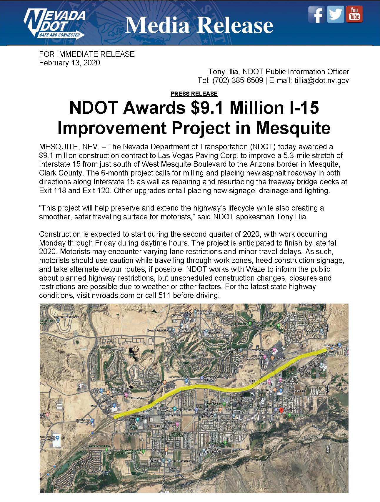 NDOT Awards $9.1 Million 1-15 Improvement Project in Mesquite