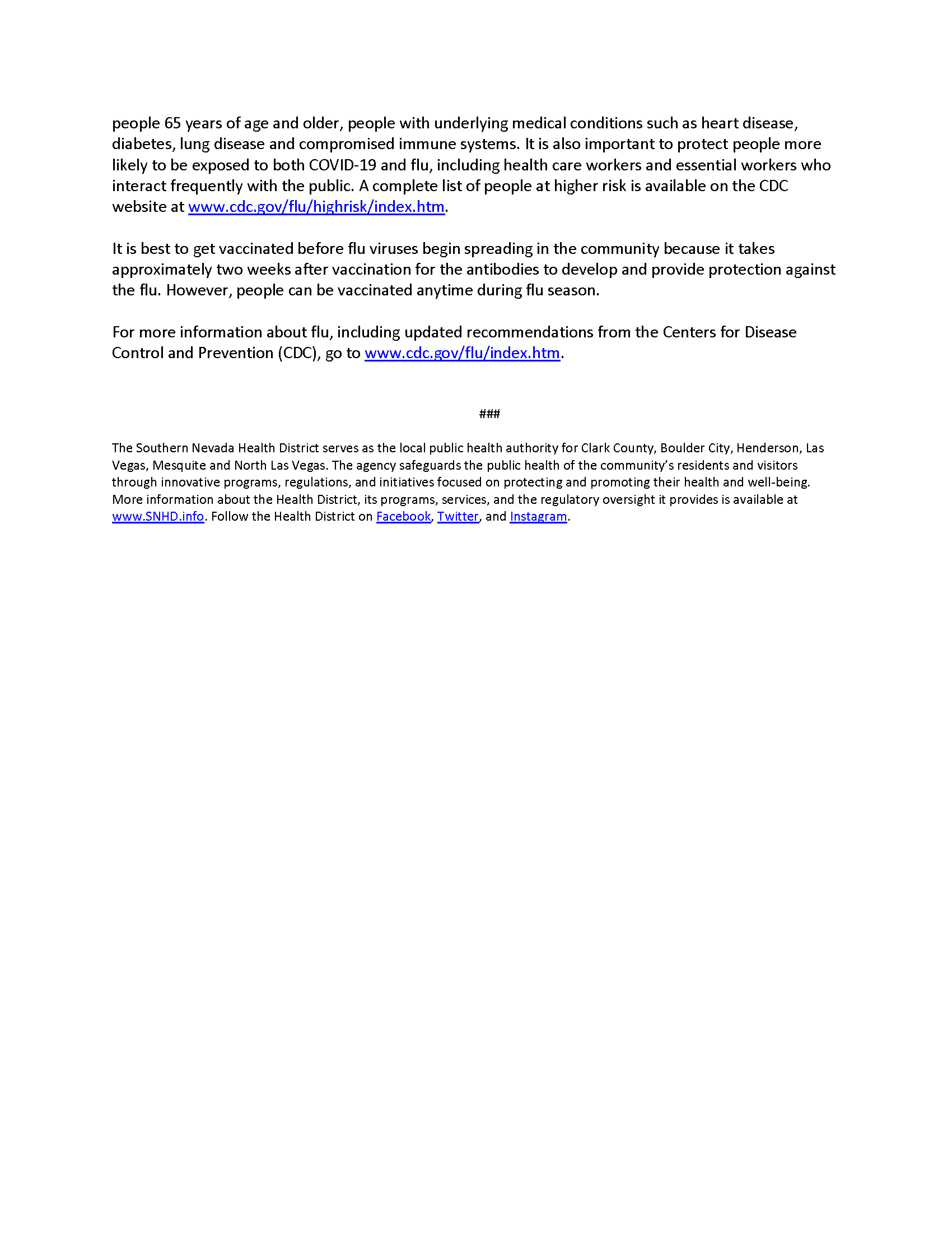 SNHD - Flu vaccine now available