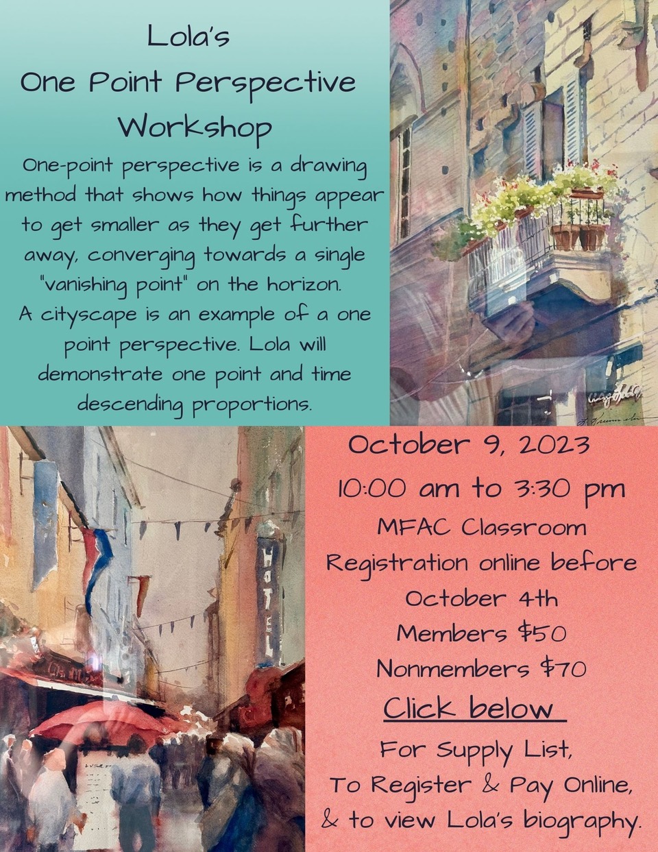 Lola's One Point Perspective Workshop - Oct 09, 2023 - Mesquite Fine ...