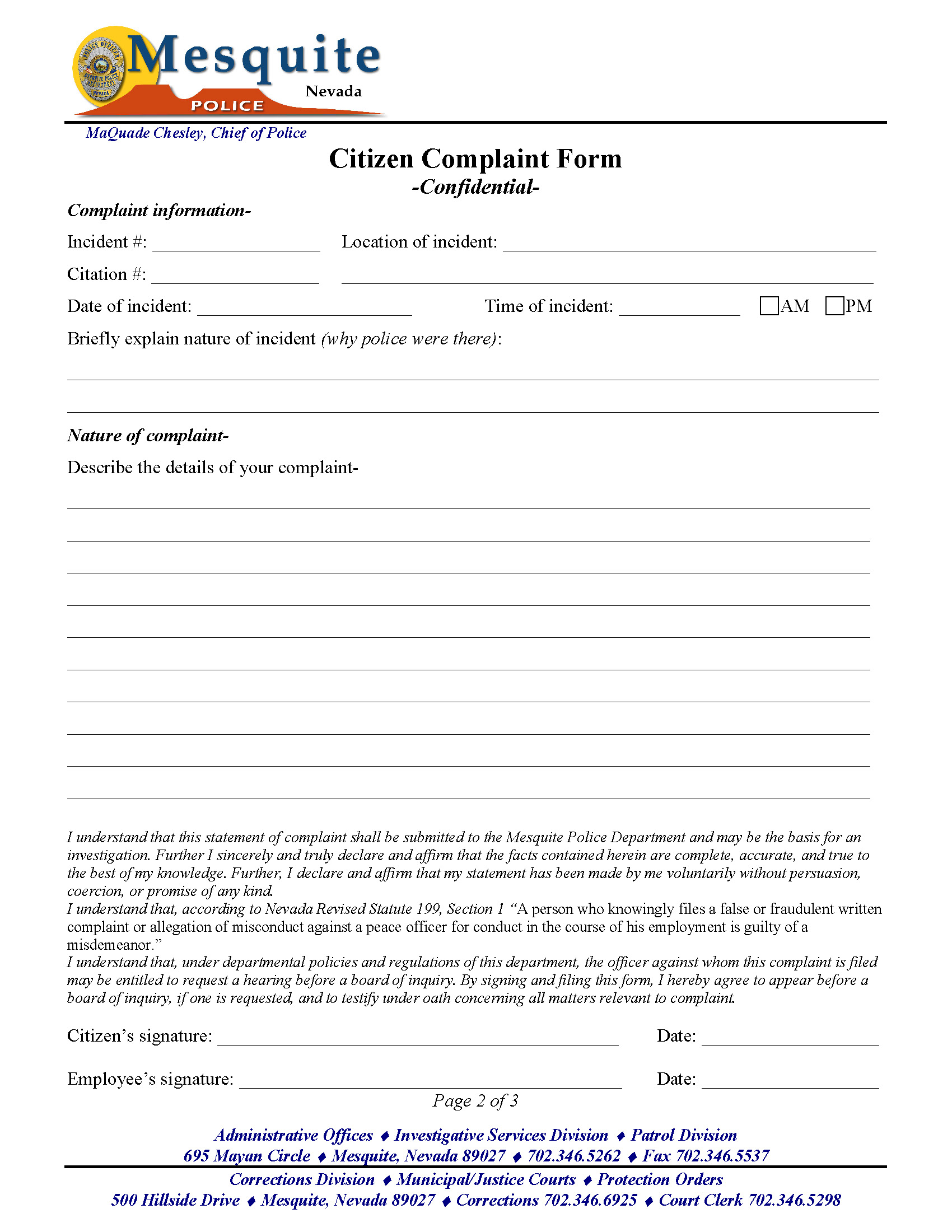 Citizen's Complaint Form