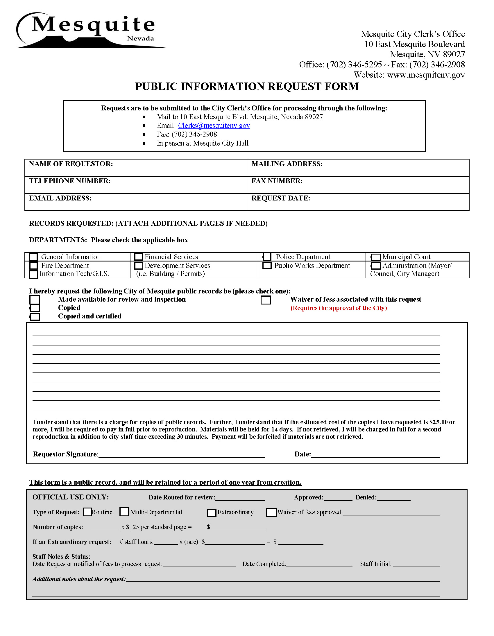 Form - Public Information Request