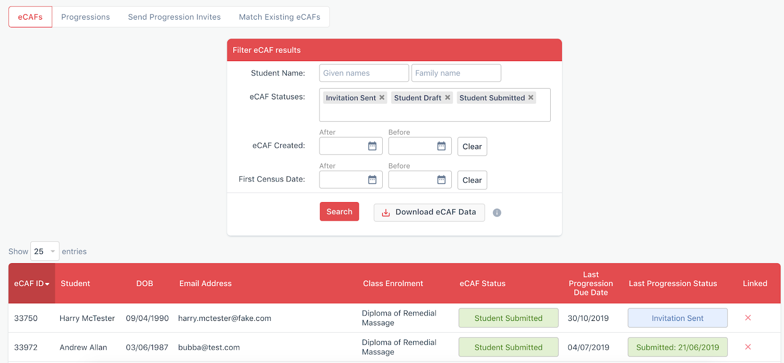 Manage eCAFs with aXcelerate