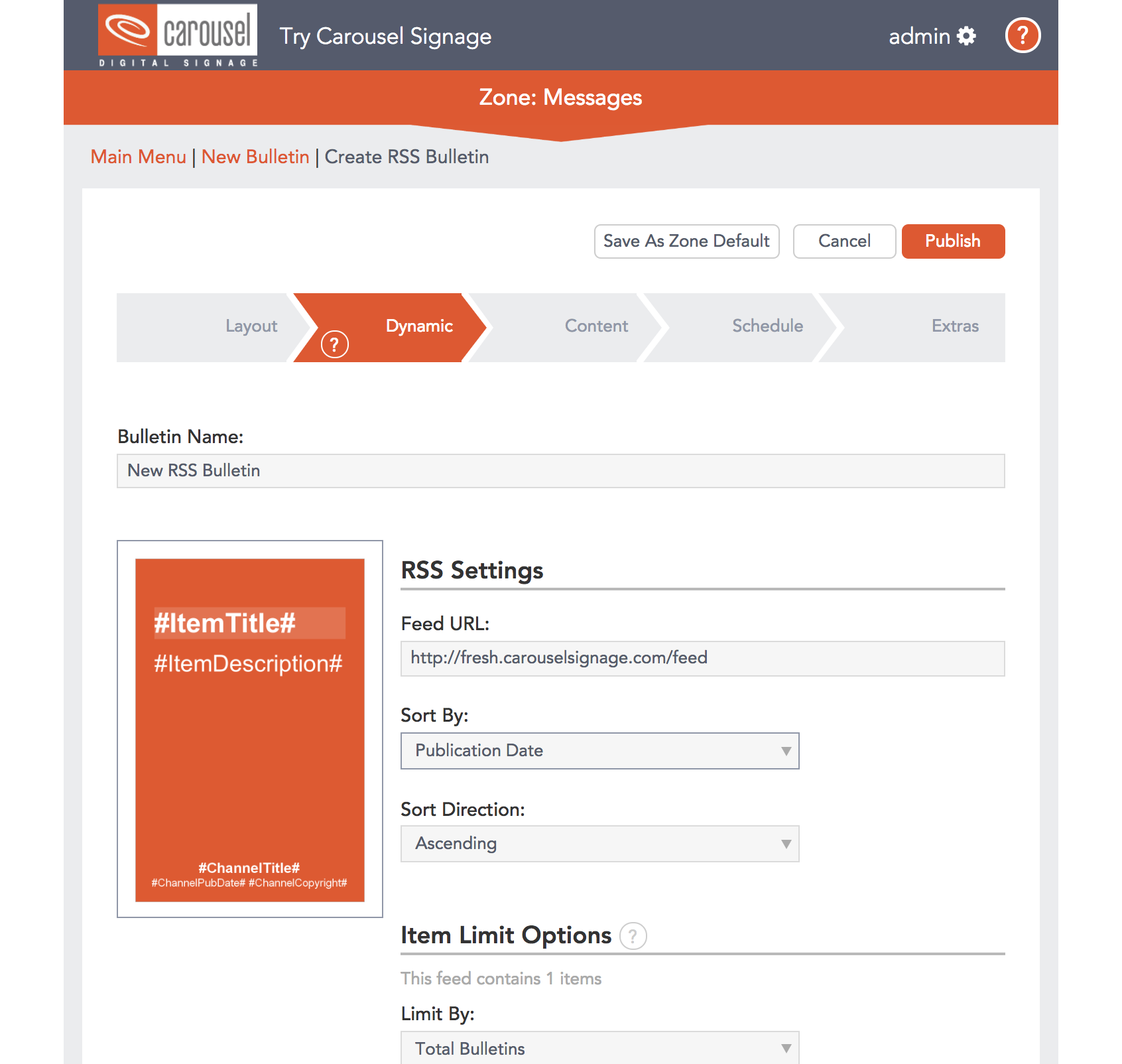 Carousel Digital Signage - API