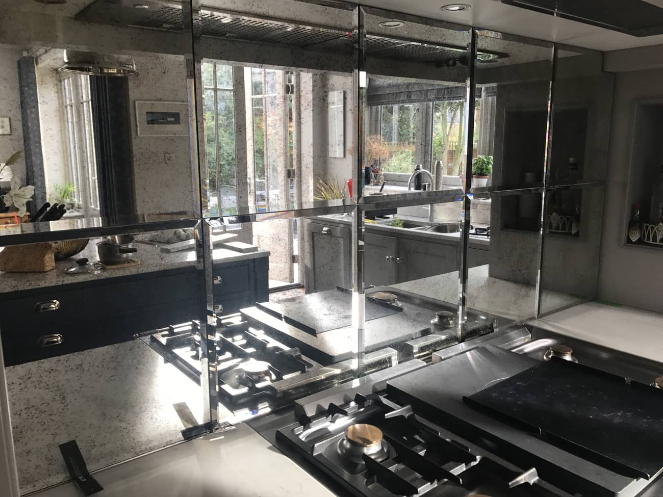 Hand finished Mottled antiqued mirror glass - Saligo Design Project