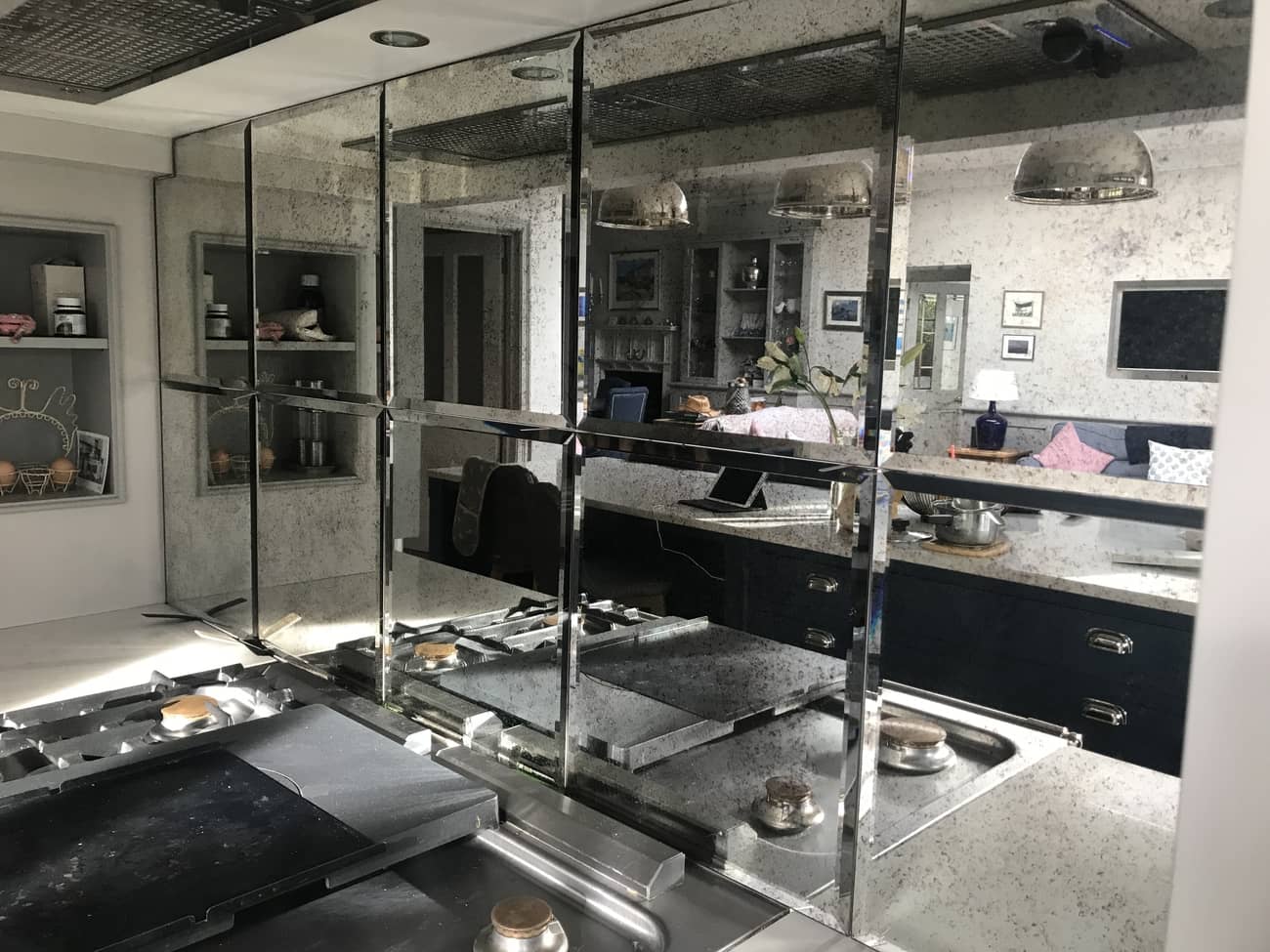 Hand finished Mottled antiqued mirror glass - Saligo Design Project