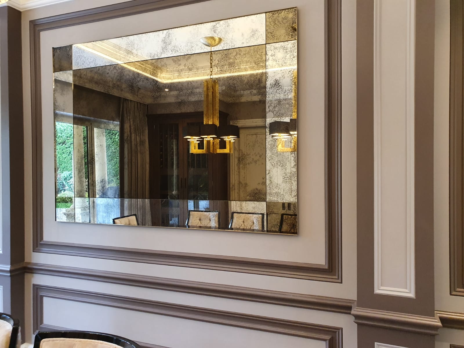 Brass framed handmade antiqued mirror panels - Saligo Design Project