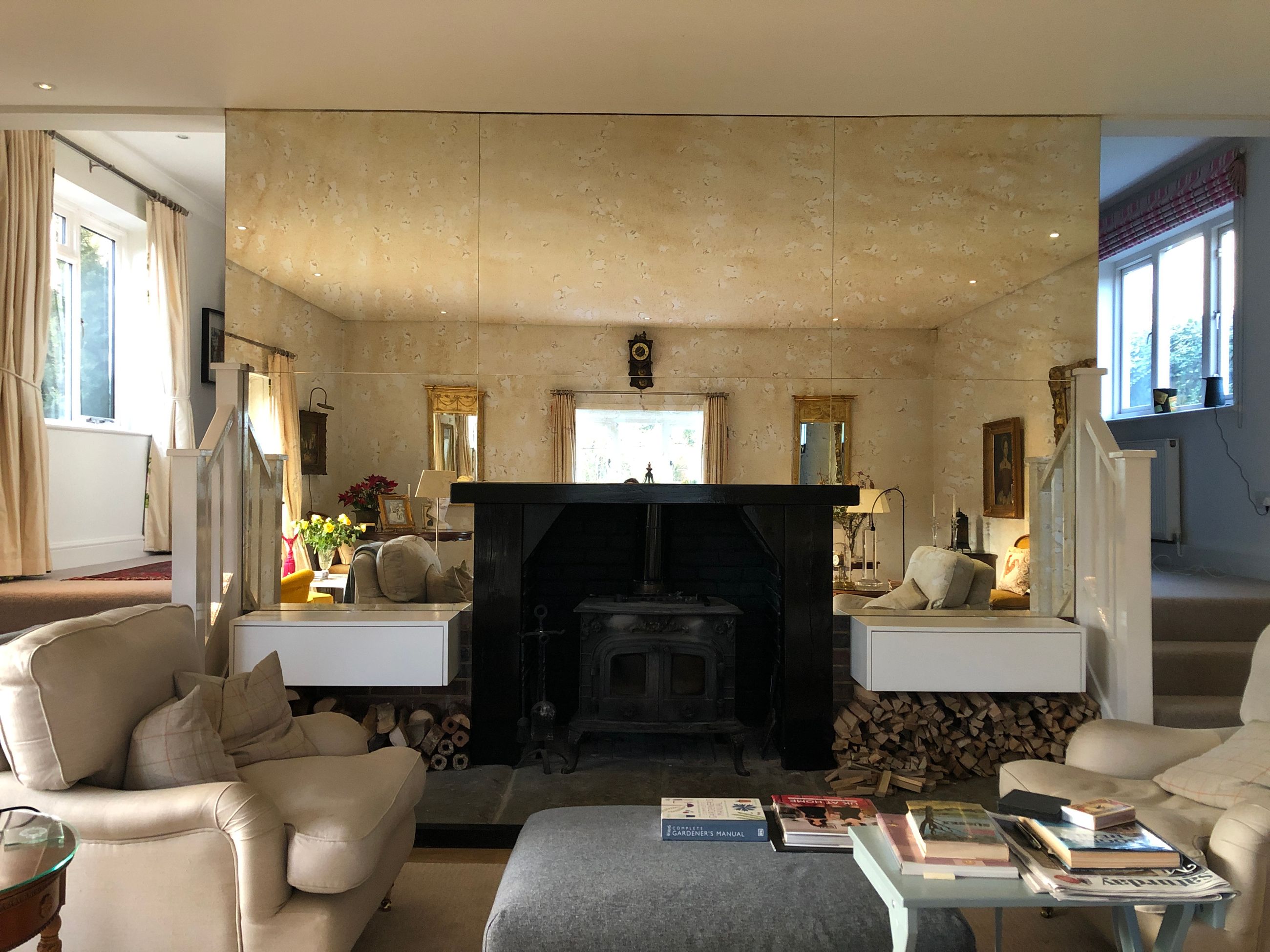 Marbled Antique Mirror Fireplace Feature Wall - Saligo Design Project