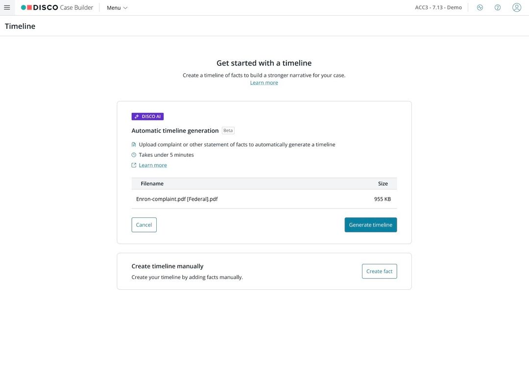 DISCO Timelines: AI-Generated Legal Case Chronologies