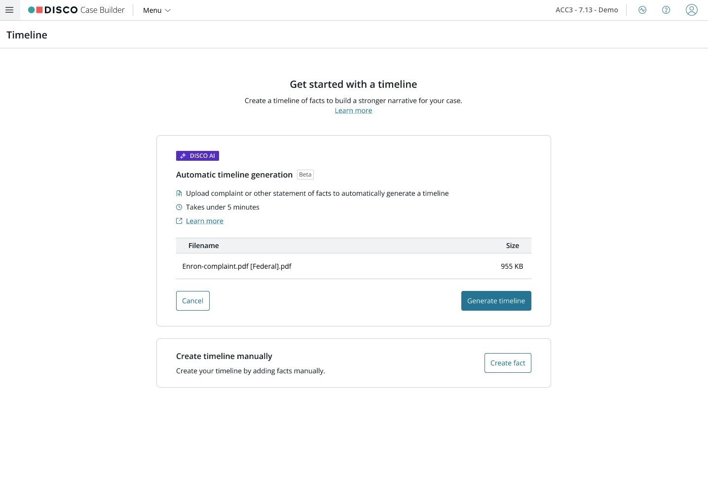 DISCO Timelines: AI-Generated Legal Case Chronologies