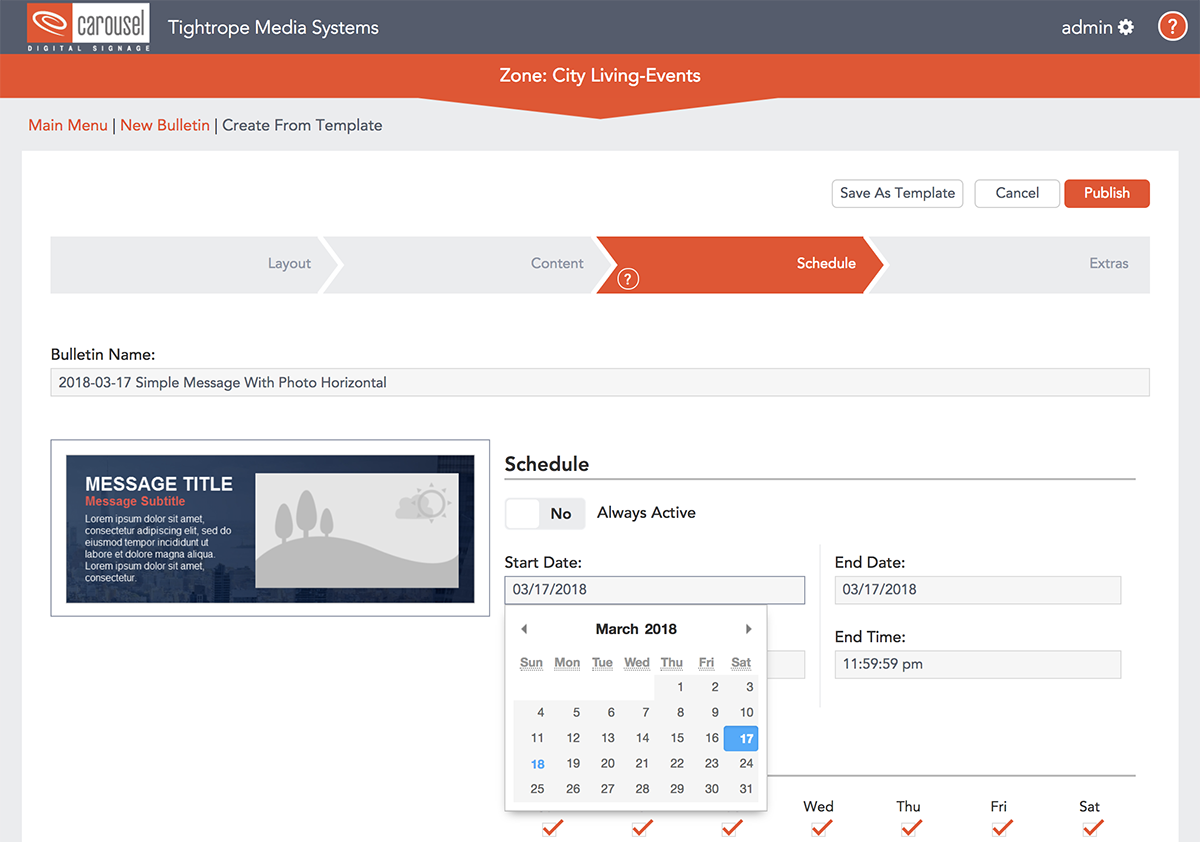 Carousel Digital Signage - Playlists : Individual Bulletin Schedules