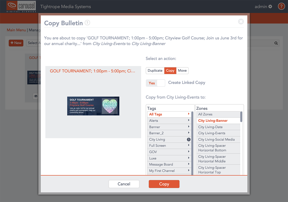 Carousel Digital Signage - Playlists : Linked Bulletins
