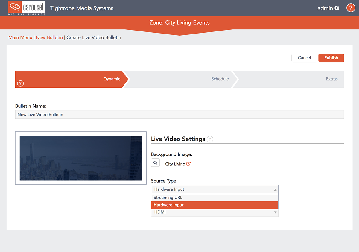 Carousel Digital Signage - Content : Live Video Input