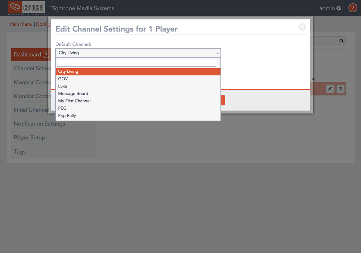 Carousel Digital Signage - Player Management : Remote Channel Changing