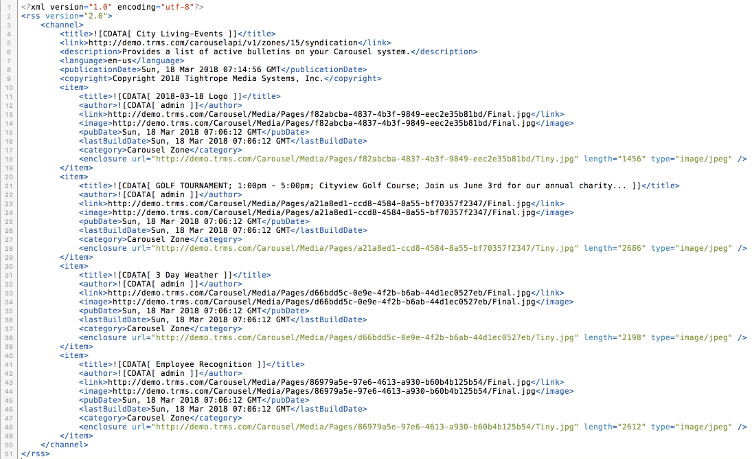 Carousel Digital Signage - Content Zones : RSS Output
