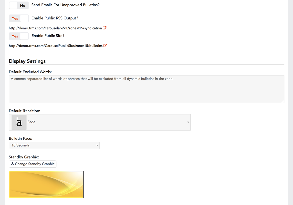 Carousel Digital Signage - Content Zones : Standby Graphic