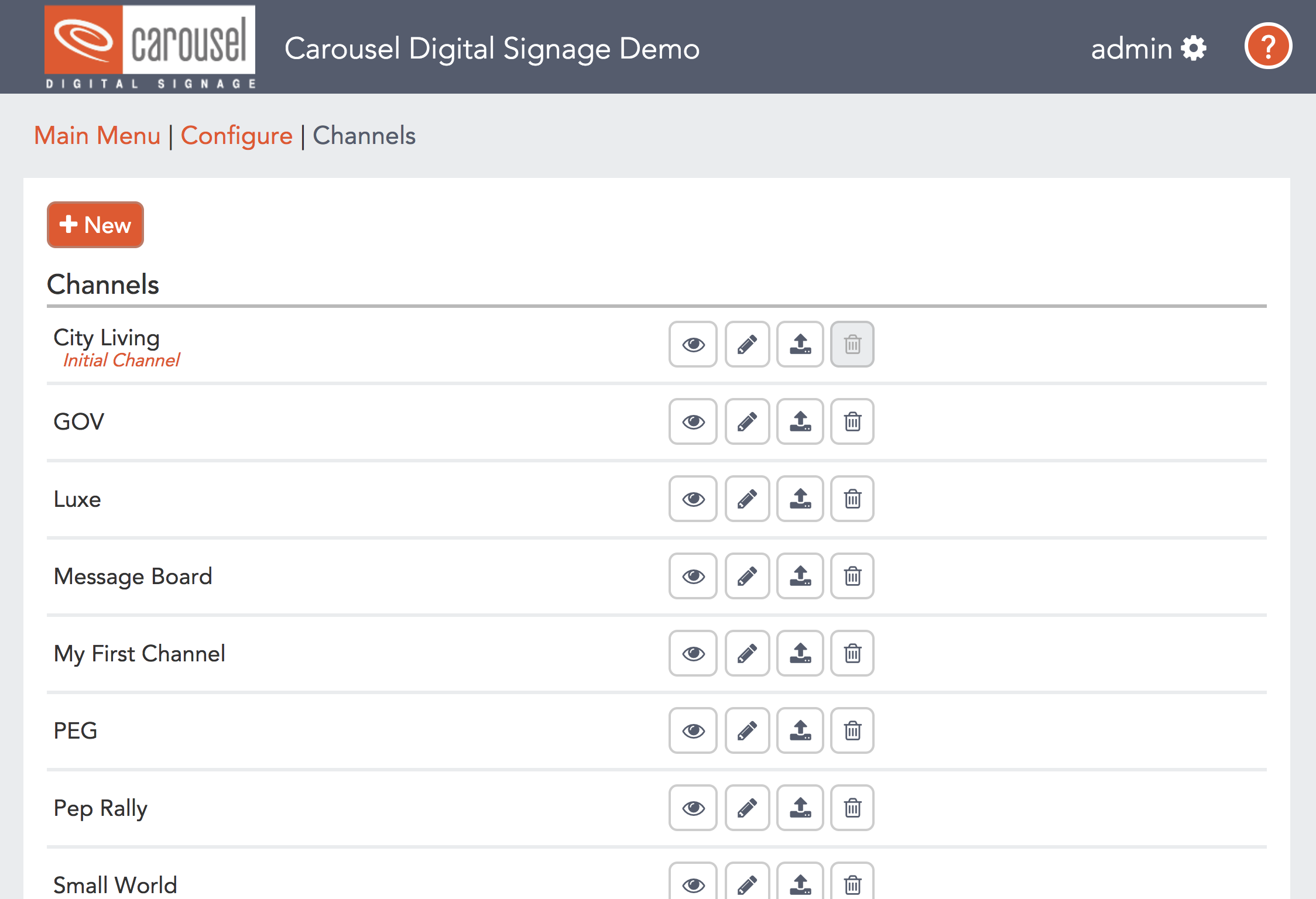 Carousel Digital Signage - Channel Configuration : Unlimited Channels