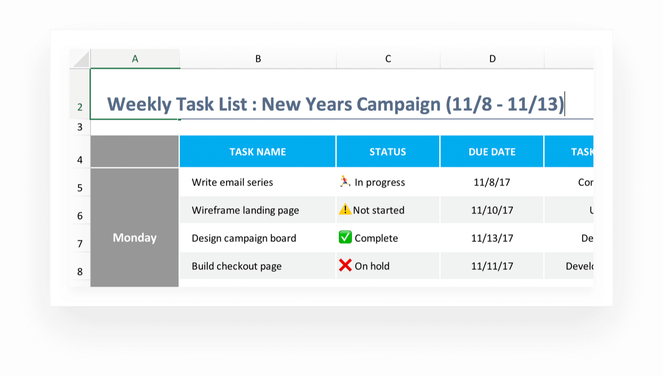 Excel Task Template