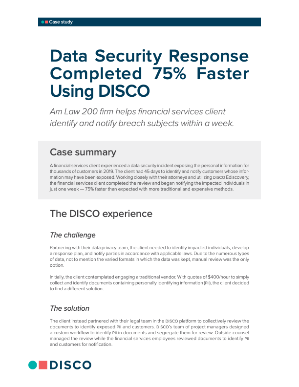 Data Security Response Completed 75% Faster Using DISCO | DISCO ...