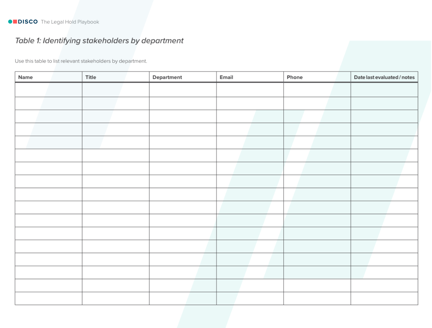 Legal Hold Worksheet: Identify Stakeholders by Department | DISCO ...